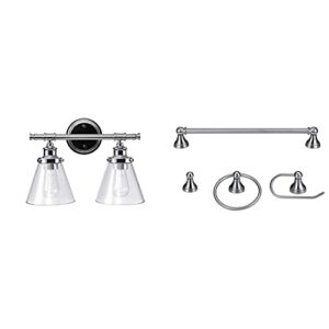 globe electric 51412 parker vanity light, 2, chrome 51228 jayden 4-piece all-in-one bathroom hardware set, brushed steel, towel bar, toilet paper holder, towel ring, robe hook