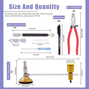 Wokape 11Pcs Glass Cutter Tool Kit, Circular Glass Cutter and Curve Jaw Glass Running Pliers with Rubber Tips, Pencil Oil Feed Carbide Tip Glass Cutter, 2Pcs Blades with Oil Dropper and Screwdrive