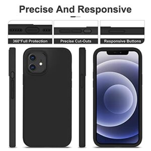 CellEver Silicone Case for iPhone 12, 12 Pro Slim Fit [2 Tempered 9H Glass Screen Protectors Included] Shockproof Phone Cover with [Soft Microfiber Lining] - Black