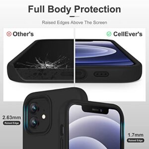 CellEver Silicone Case for iPhone 12, 12 Pro Slim Fit [2 Tempered 9H Glass Screen Protectors Included] Shockproof Phone Cover with [Soft Microfiber Lining] - Black