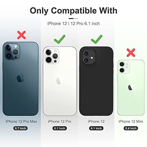 CellEver Silicone Case for iPhone 12, 12 Pro Slim Fit [2 Tempered 9H Glass Screen Protectors Included] Shockproof Phone Cover with [Soft Microfiber Lining] - Black