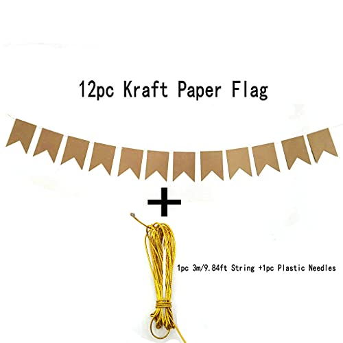 DIY Kraft Paper Flag Banner Hand-Painted DIY Party Decoration for a Birthday, Baby Shower Holidays, Camping, Wedding and Party 12pc