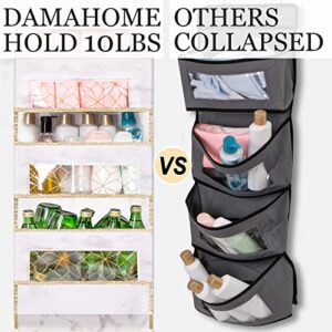 DAMAHOME Over Door Hanging Organizer - Closet Door Storage Organizer 5 Large Pockets, Door Organizer Hanging Clear Window Pocket, 4 Metal Hooks for Baby Nursery Bedroom Pantry Bathroom (Marble)