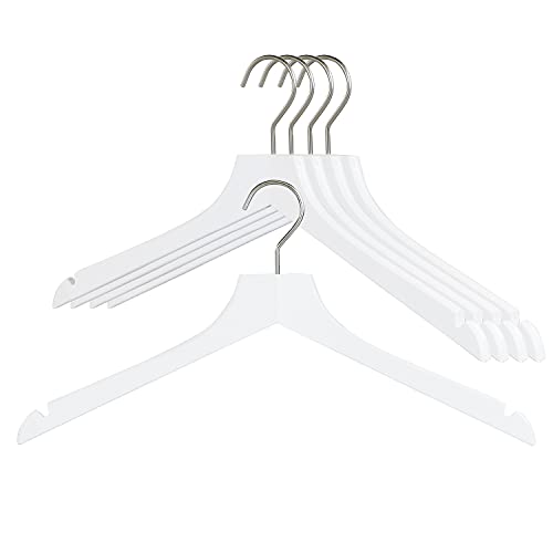 MAWA by Reston Lloyd, European Wooden Hanger, Beech Wood Straight Hanger with Shoulder Notches, Rotating Chrome Hook, White Finish, for Shirts, Blazers, Dress Clothes Hanger (26135)