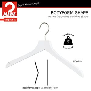 MAWA by Reston Lloyd, European Wooden Hanger, Beech Wood Straight Hanger with Shoulder Notches, Rotating Chrome Hook, White Finish, for Shirts, Blazers, Dress Clothes Hanger (26135)