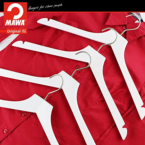 MAWA by Reston Lloyd, European Wooden Hanger, Beech Wood Straight Hanger with Shoulder Notches, Rotating Chrome Hook, White Finish, for Shirts, Blazers, Dress Clothes Hanger (26135)