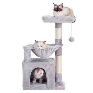 heybly cat tree cat tower condo with sisal-covered scratching posts and basket for kitten light gray hct002sw