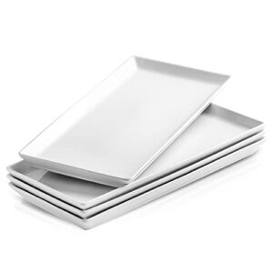 koov ceramic serving tray, 14 inches large serving platter, rectangular serving tray, porcelain serving plates, ceramic serving dishes for dinner, party, sushi, dessert, food, set of 4 (white)