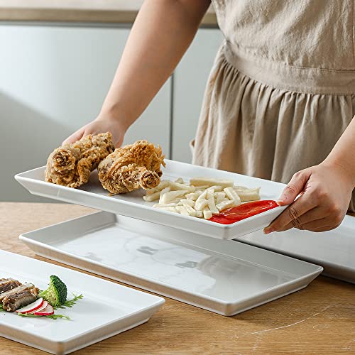 KOOV Ceramic Serving Tray, 14 Inches Large Serving Platter, Rectangular Serving Tray, Porcelain Serving Plates, Ceramic Serving Dishes for Dinner, Party, Sushi, Dessert, Food, Set of 4 (White)