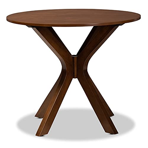 BOWERY HILL Mahogany Walnut Brown Finished 35-Inch-Wide Round Wood Dining Table