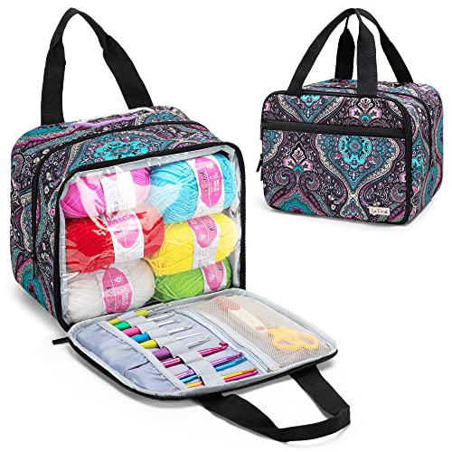 LoDrid Small Portable Knitting Bag, Crochet Yarn Storage Bag, Knitting Tote Bag for Knitting Starter Kit, Travel Yarn Organizer for Yarn & Crochet Supplies for Beginner, Adult, Totem (Bag Only)