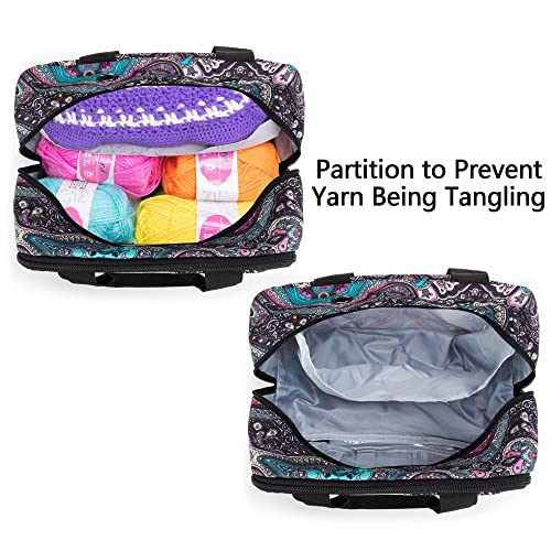 LoDrid Small Portable Knitting Bag, Crochet Yarn Storage Bag, Knitting Tote Bag for Knitting Starter Kit, Travel Yarn Organizer for Yarn & Crochet Supplies for Beginner, Adult, Totem (Bag Only)