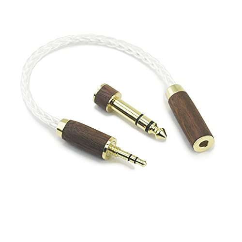 NewFantasia 3.5mm 1/8" TRS Male and 6.3mm 1/4" Adapter to 4.4mm Balanced Female Headphone Audio Adapter Cable 8 Cores 6N OCC Copper Single Crystal Silver Plated Wire Walnut Wood Shell