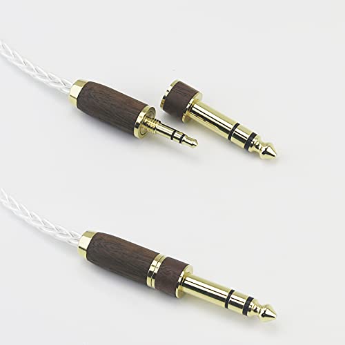 NewFantasia 3.5mm 1/8" TRS Male and 6.3mm 1/4" Adapter to 4.4mm Balanced Female Headphone Audio Adapter Cable 8 Cores 6N OCC Copper Single Crystal Silver Plated Wire Walnut Wood Shell