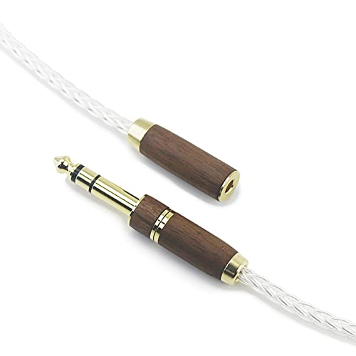 NewFantasia 3.5mm 1/8" TRS Male and 6.3mm 1/4" Adapter to 4.4mm Balanced Female Headphone Audio Adapter Cable 8 Cores 6N OCC Copper Single Crystal Silver Plated Wire Walnut Wood Shell