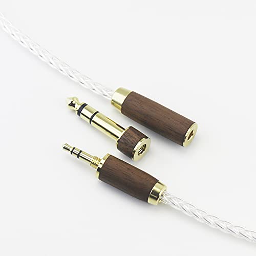 NewFantasia 3.5mm 1/8" TRS Male and 6.3mm 1/4" Adapter to 4.4mm Balanced Female Headphone Audio Adapter Cable 8 Cores 6N OCC Copper Single Crystal Silver Plated Wire Walnut Wood Shell