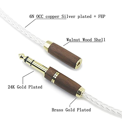 NewFantasia 3.5mm 1/8" TRS Male and 6.3mm 1/4" Adapter to 4.4mm Balanced Female Headphone Audio Adapter Cable 8 Cores 6N OCC Copper Single Crystal Silver Plated Wire Walnut Wood Shell