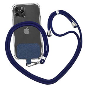 universal phone lanyard with adjustable nylon neck strap, crossbody nylon patch phone lanyards（does not include phone case） (dark blue)