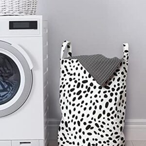 Lunarable Dalmatian Laundry Bag, Domestic Animal Dog Skin Print Dots Spots Pointy Forms Asymmetric Repetitive, Hamper Basket with Handles Drawstring Closure for Laundromats, 13" x 19", Dark Grey White