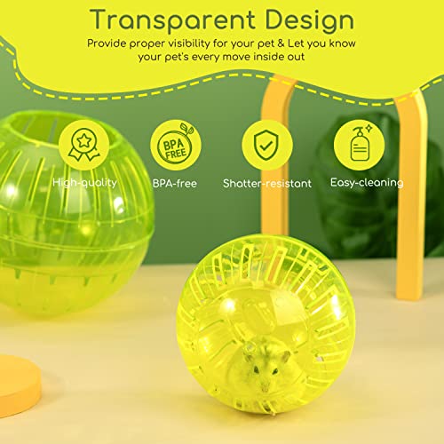 Hamster Ball, Nobleza 5.5 inch Clear Hamster Exercise Ball with Clip-in Lid, Durable Plastic Rat Running Ball for Dwarf Hamster, Small Pet Rat to Break Boredom & Increases Activity, Yellow