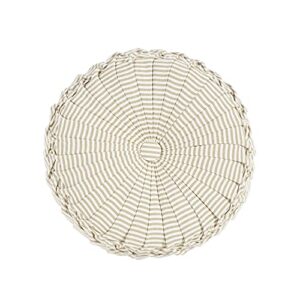 lush decor farmhouse ticking stripe yarn dyed pleated decorative pillow, 14" round, neutral