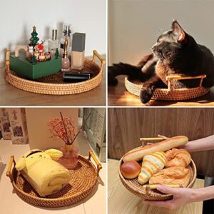 Rattan Tray Wicker Tray for Coffee Table Bread Baskets with Handle for Serving Food Crackers Snacks 11 Inch Round