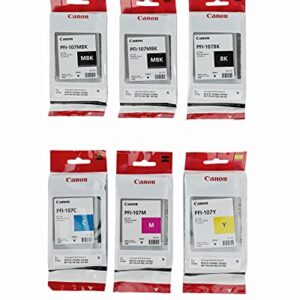 PFI-107 Set Genuine Canon Pfi-107 6 Pack Set of 5 Colors Ink Tanks 2 Pfi-107mbk,and 1 Pfi107bk Pfi107c Pfi107y Pfi107m by Canon + InkSAVER™ Microfiber LCD Screen Cleaning Cloth