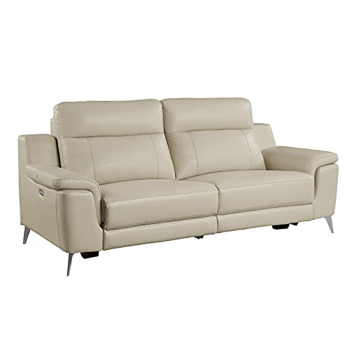 Lexicon Ezra Genuine Leather Power Reclining Sofa, Beige