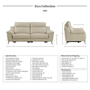 Lexicon Ezra Genuine Leather Power Reclining Sofa, Beige