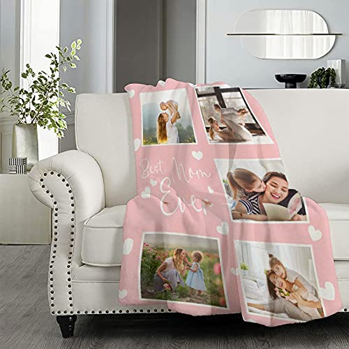 Custom Blanket Personalized Mom Throw Blanket with Photo Text,Soft Comfortable Customized Gifts for Mom Grandma for Birthday Mother's Day 80"x60"