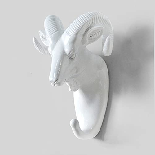 Kopiqin Crafts Home Wall Decoration Elegant Single Goat Head Wall Resin Hook Cartoon Hook Jewelry Key Scarf Bag Hanger Robes Coat Rack for Living Room Bedroom