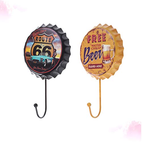 ULTNICE Retro Iron Beer Bottle Cap Decorative Wall Hooks, Key Holders Creative Bag Organizer Hanging Hooks Bar Decoration Clothes Rack Wall Hook 2PCS (Style 51213, Style 51214)