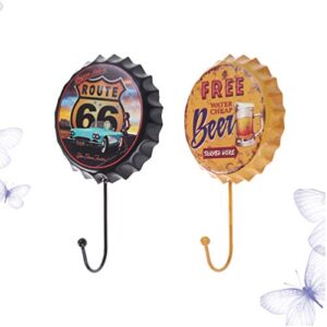 ULTNICE Retro Iron Beer Bottle Cap Decorative Wall Hooks, Key Holders Creative Bag Organizer Hanging Hooks Bar Decoration Clothes Rack Wall Hook 2PCS (Style 51213, Style 51214)