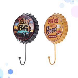 ULTNICE Retro Iron Beer Bottle Cap Decorative Wall Hooks, Key Holders Creative Bag Organizer Hanging Hooks Bar Decoration Clothes Rack Wall Hook 2PCS (Style 51213, Style 51214)