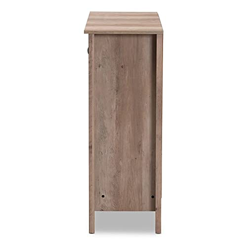 BOWERY HILL Natural Oak Finished Wood 3-Door Shoe Cabinet