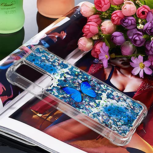 CAIYUNL for OnePlus Nord N200 5G Case with Tempered Glass Screen Protector, Glitter Bling Flowing Liquid Sparkle Women Girls Soft TPU Shockproof Protective Cute Case for OnePlus Nord N200 5G-Butterfly