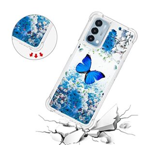 CAIYUNL for OnePlus Nord N200 5G Case with Tempered Glass Screen Protector, Glitter Bling Flowing Liquid Sparkle Women Girls Soft TPU Shockproof Protective Cute Case for OnePlus Nord N200 5G-Butterfly