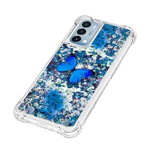 CAIYUNL for OnePlus Nord N200 5G Case with Tempered Glass Screen Protector, Glitter Bling Flowing Liquid Sparkle Women Girls Soft TPU Shockproof Protective Cute Case for OnePlus Nord N200 5G-Butterfly