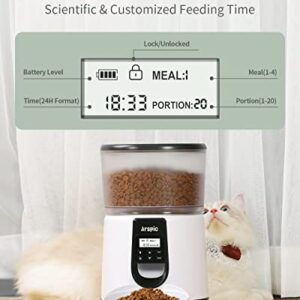 Automatic Cat Feeder, Arspic 4L Auto Cat Food Dispenser with Programmable Timer Feeder and Portion Control Automatic Pet Food Feeder for Small & Medium Cats Dogs with Desiccant Bag & Voice Recorder