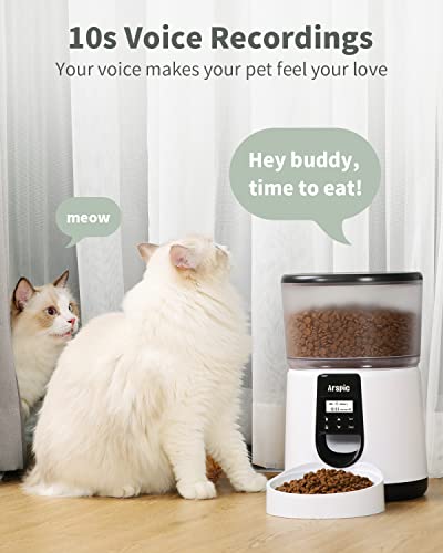 Automatic Cat Feeder, Arspic 4L Auto Cat Food Dispenser with Programmable Timer Feeder and Portion Control Automatic Pet Food Feeder for Small & Medium Cats Dogs with Desiccant Bag & Voice Recorder