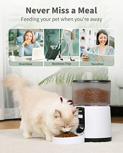 Automatic Cat Feeder, Arspic 4L Auto Cat Food Dispenser with Programmable Timer Feeder and Portion Control Automatic Pet Food Feeder for Small & Medium Cats Dogs with Desiccant Bag & Voice Recorder