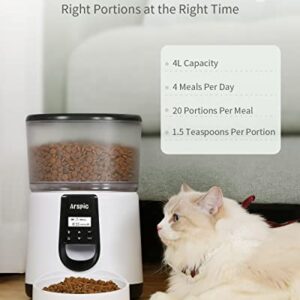 Automatic Cat Feeder, Arspic 4L Auto Cat Food Dispenser with Programmable Timer Feeder and Portion Control Automatic Pet Food Feeder for Small & Medium Cats Dogs with Desiccant Bag & Voice Recorder