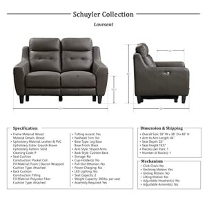 Lexicon Schuyler Power Double Reclining Loveseat, Grayish Brown