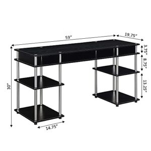 Convenience Concepts Designs2Go No Tools Deluxe Student Desk with Shelves, 60", Black