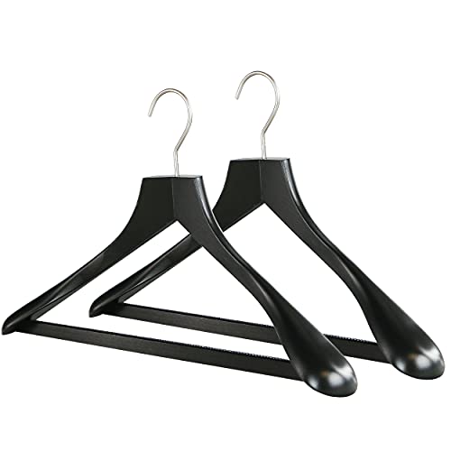 MAWA by Reston Lloyd, European Wooden Hanger, Beech Wood Body Form Hanger with Wide Supportive Shoulders, Rotating Chrome Hook, Black Finish, for Shirts, Blazers, Pants, Dress Clothes Hanger