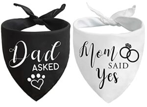 dad asked and mom said yes dog bandana, wedding engagement photos bridal shower gift puppy dog pet bandanas, pet accessories for dog lovers, maid of honor wedding dog bandana, pack of 2