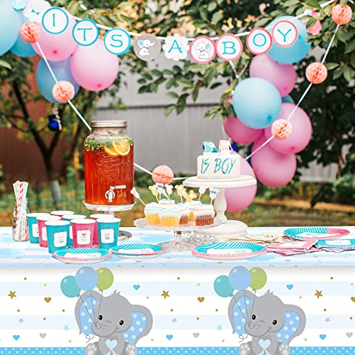 Baby Shower Table Cover Decorations Elephant Tablecloth Table Cover Plastic Rectangle Table Decors for Baby Boy Girl Gender Reveal Party Supplies, 54 x 108 Inches (Blue,3 Pieces)