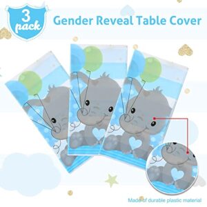 Baby Shower Table Cover Decorations Elephant Tablecloth Table Cover Plastic Rectangle Table Decors for Baby Boy Girl Gender Reveal Party Supplies, 54 x 108 Inches (Blue,3 Pieces)