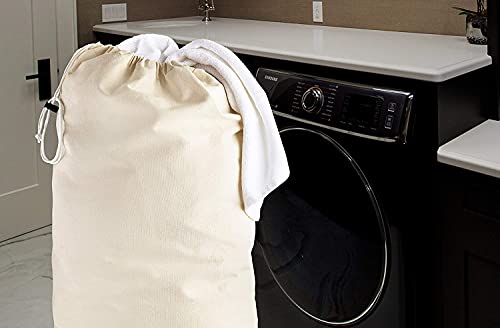 Laundry Bag Large 24 X 36 inch Heavy duty 100% Cotton Canvas natural color fabric Draw Strings Organizer travel camp home college Dorm Dirty cloth plain Big Santa Sacks storage (Pack of 2)