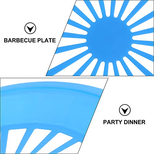 Hemoton 12pcs Barbecue Plates Non- Stick Grill Plate Platic Dinner Plate Hollow- out BBQ Paper Plate Holder BBQ Supplies Blue